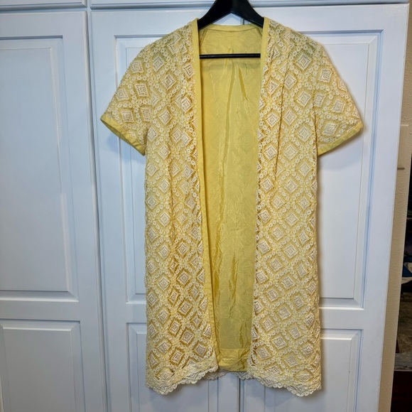 Edith Flagg | Tops | Vintage Edith Flagg Yellow Lace Open Front Duster ...